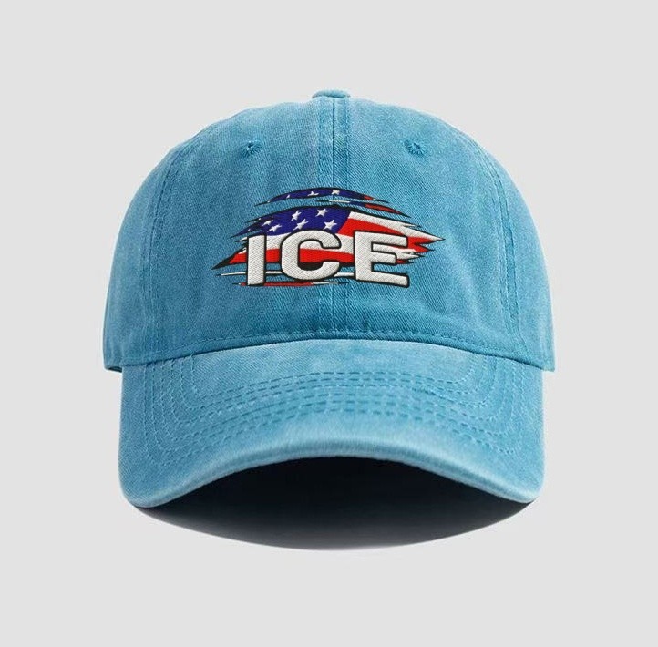ICE Hat American Flag Logo Distressed Denim Baseball Cap Adjustable ...