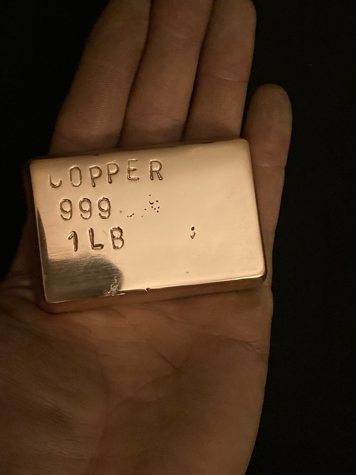 .999 Fine 1 Pound Hand Poured Copper Bullion Ingot Bar Very Nice Mirror ...
