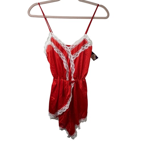 Lg NWT Vintage Red Satin Lace Teddy Romper Deadstock Holiday Lingerie ...