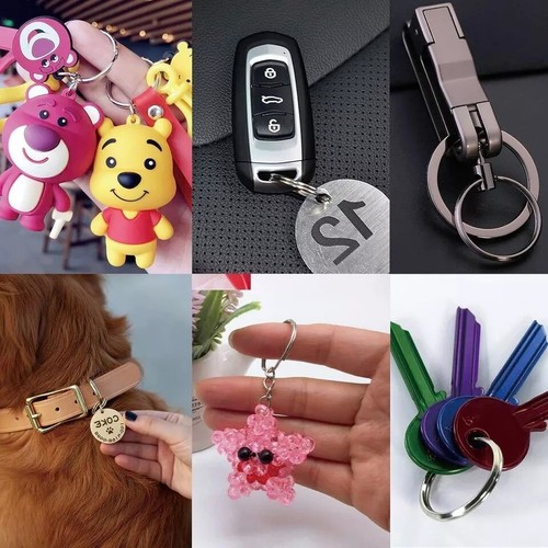 40 Pack Key Ring Keychain Mix 4 Sizes Black Metal Flat Split Key Chains ...