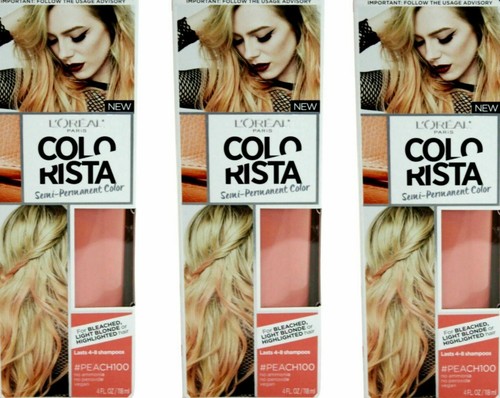 ( 3 ) L'oreal Paris Colorista Semi-Permanent Color Peach #100 4 Oz Each ...