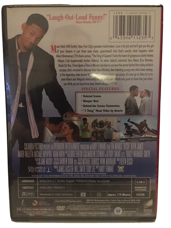 Hitch (DVD, 2005, Widescreen) Will Smith! Features! Brand New! Factory ...