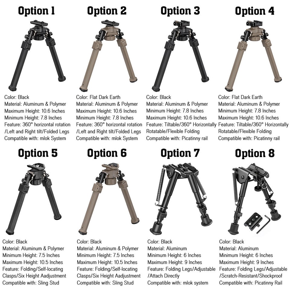 MidTen Portable Rifle Bipod, Tactical Bipod, Hunting Bipod, Adjustable ...