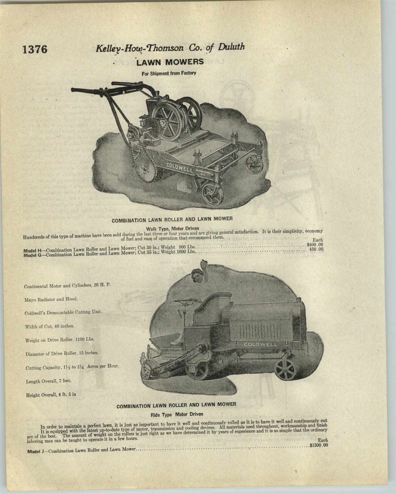 1920 PAPER AD 6 PG Coldwell Park Push Reel Lawn Mower Tractor Roller | eBay