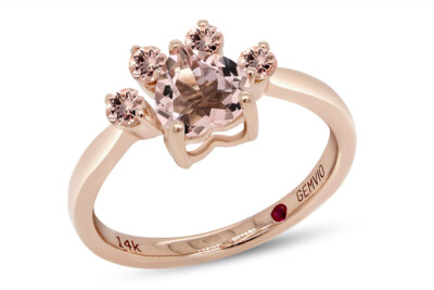Blush Heart Morganite Gemstone Cat Paw Promise Anniversary Ring in 14K ...