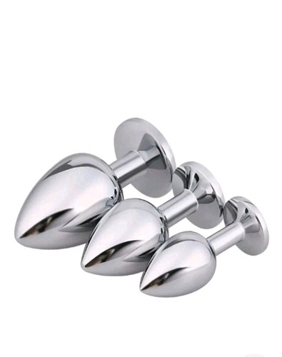 3pc set Butt Anal Plug ROUND Stainless Steel Jewel Butt Plug 3 sizes S/M/L | eBay