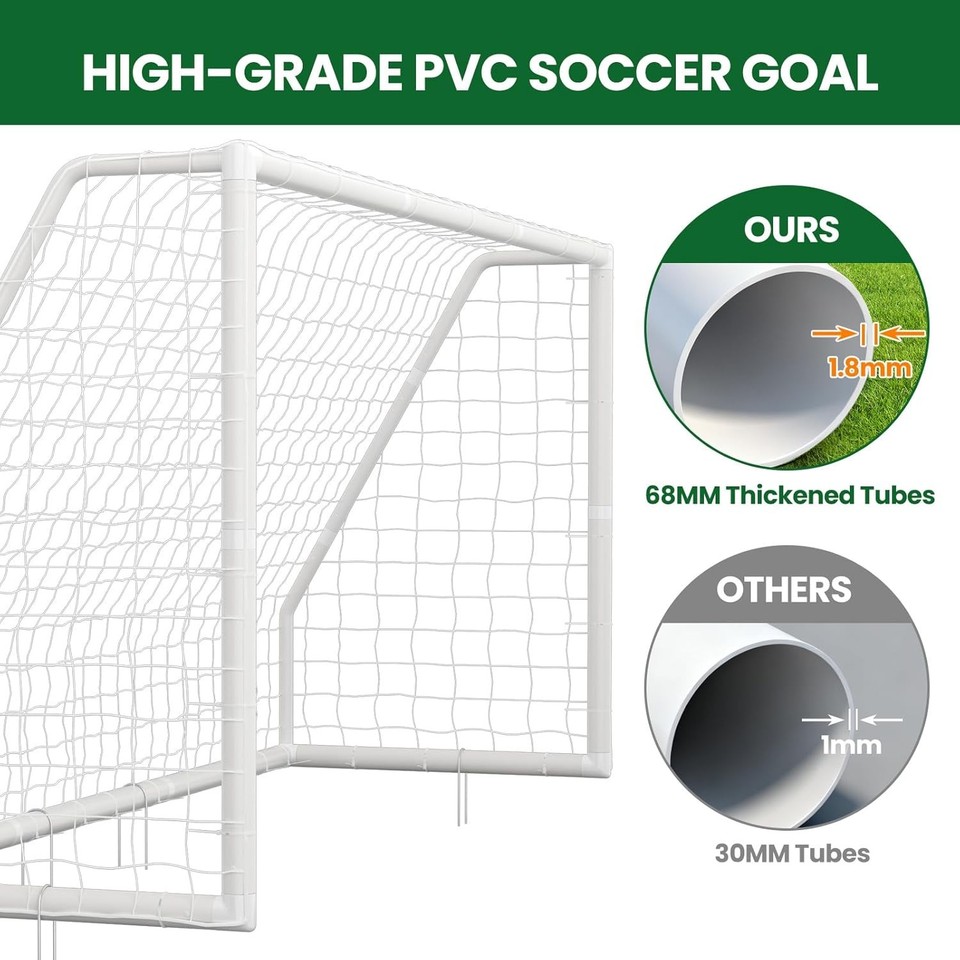 12x6/10x6/8x6/6x4FT Soccer Goals, Portable & Weatherproof HPVC Soccers ...