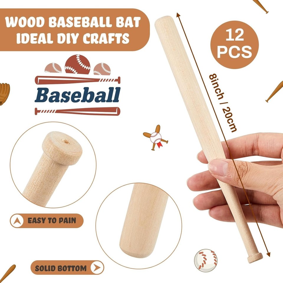24 Pcs Mini Baseball Bats Mini Foam Sports Balls 8" Unfinished Wood ...