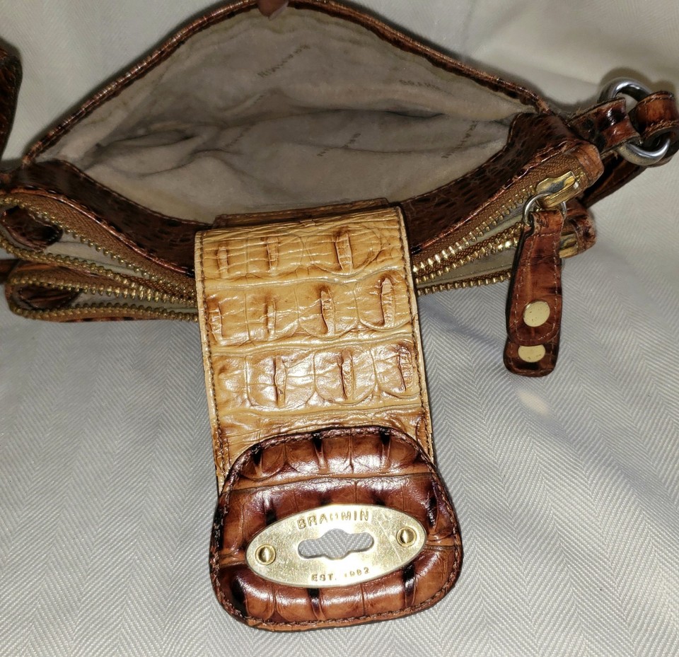 BRAHMIN SABLE TRI-COLOR MOJITO MELBOURNE CROSSBODY WALLET CROC EMBOSSED ...