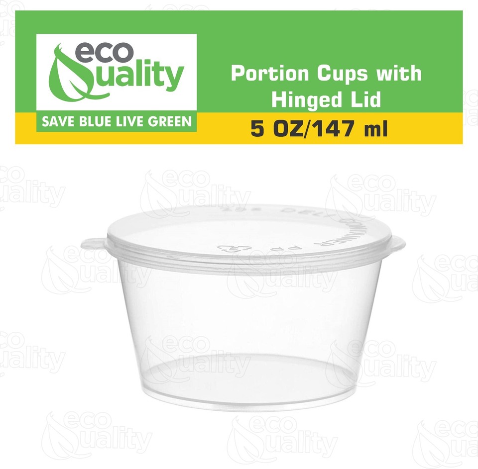5oz Clear Portion Plastic Cup Hinged Lid Leak Proof Disposable ...