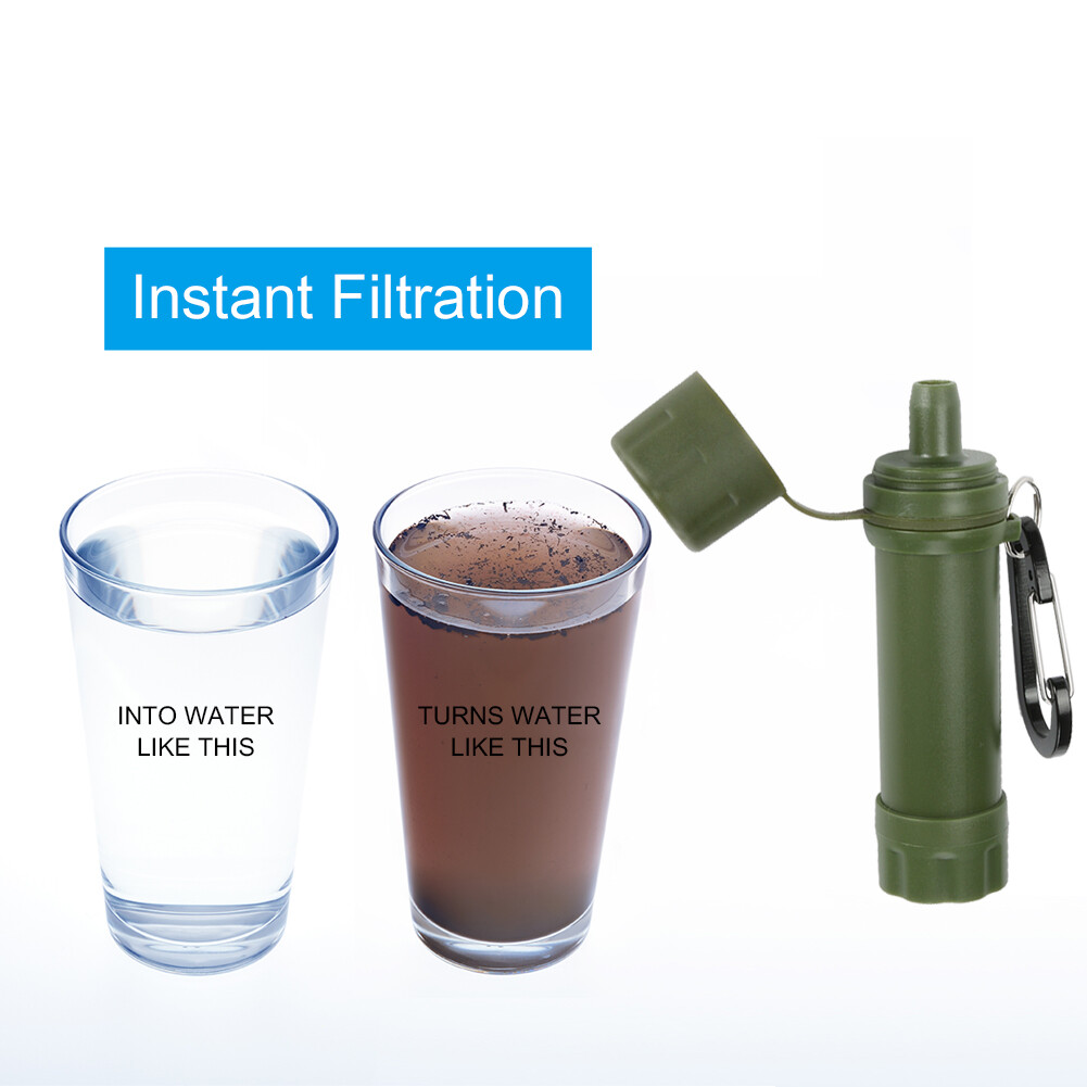 Drinking Water Filter Hiking Survival Water Purifier w/ Straw (Army ...