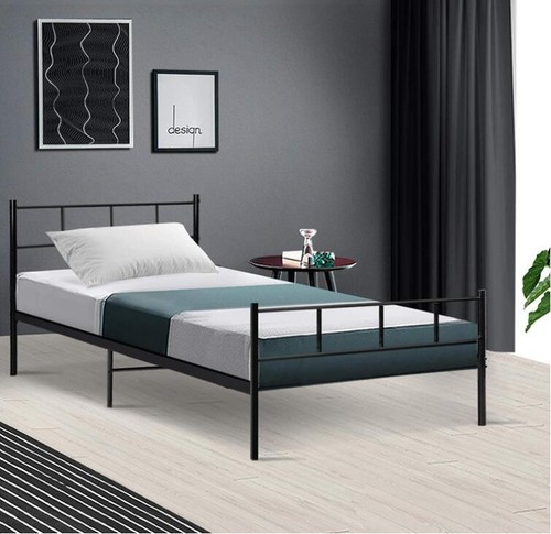 Single Metal Bed Frame Platform Mattress Base Metal tube Slat Black ...