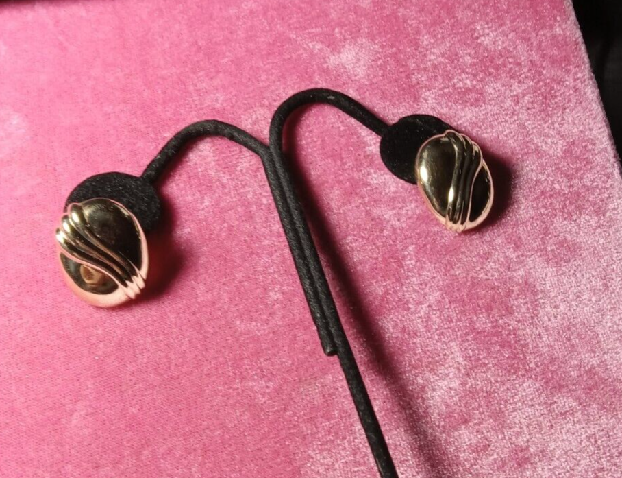 14k Yellow Gold Ribbed 1 inch" Oval friction post Stud Earrings | eBay