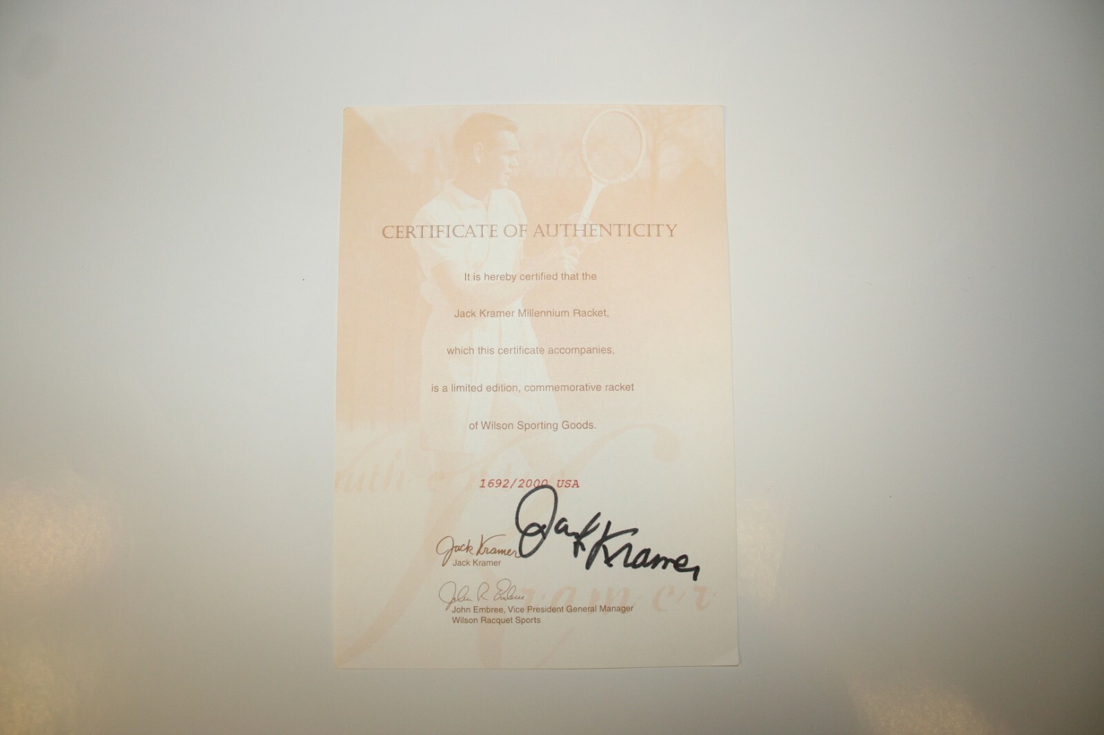 Jack Kramer Autograph Limited Edition, Wilson Pro Staff tennis racquet ...