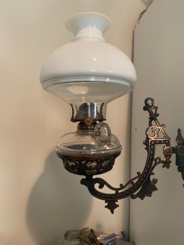 Vict B&H style Cast Iron Wall Bracket Oil Lamp, Wall Plate ...