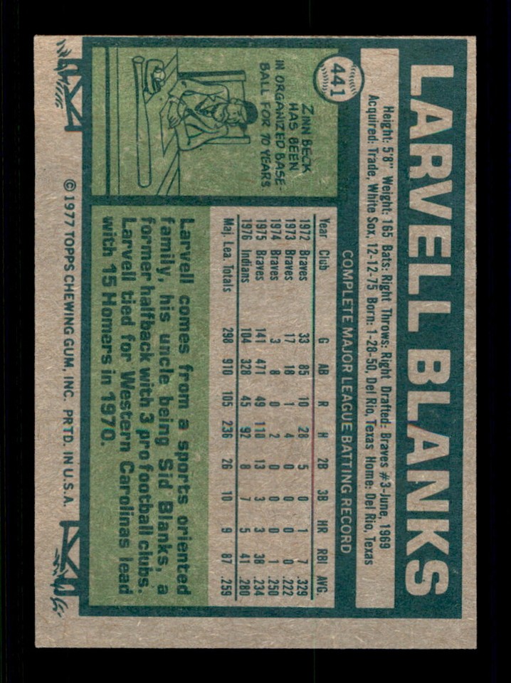 1977 Topps #441 Larvell Blanks | eBay
