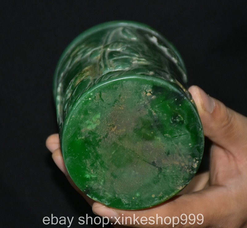 4.4" Rare Chinese Natural Green Jade Carving Tree Tong Zi Boy Pen ...