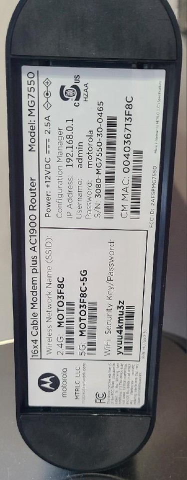 Motorola MG7550 Cable Modem AC1900 WiFi Router with cord and box | eBay