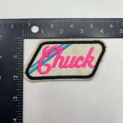 Vintage Retro Name CHUCK Patch (Pink Letter Fancy Double Stripes) 257 ...