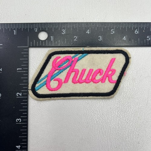 Vintage Retro Name CHUCK Patch (Pink Letter Fancy Double Stripes) 257 ...