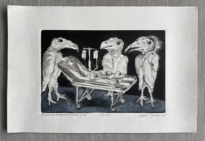 Gilbert Salinas, Vultures Gurney Etching 2018, Grabado Puerto Rico ...
