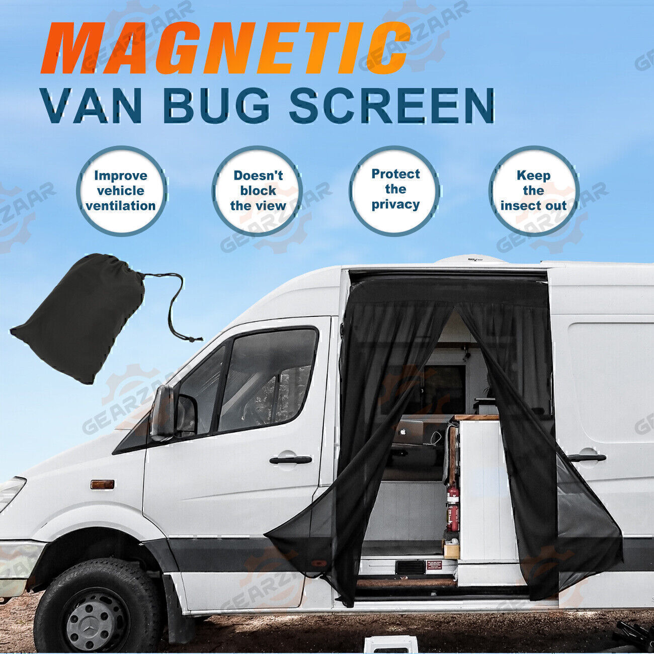 Magnetic Fly Screen for Mid High Roof Camper Van Bug Mesh Mosquito Net ...