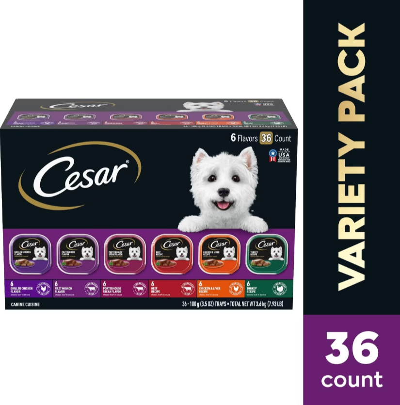 Cesar Classic Loaf in Sauce Variety Pack Small Breed Wet Dog Food Trays ...