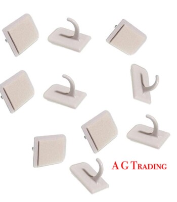 STRONG White SELF ADHESIVE Hooks Stick on NET Curtain Wire ROD Blind ...