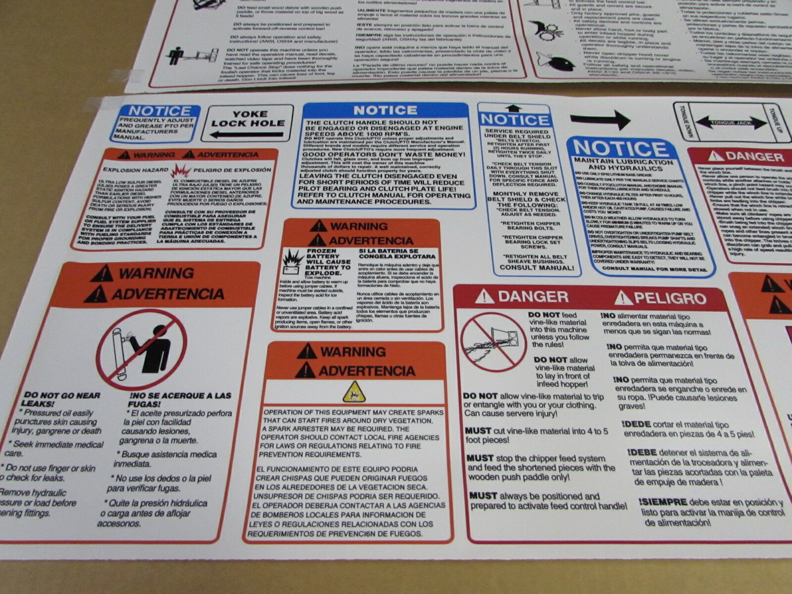 BANDIT WOOD CHIPPER WARNING & SAFETY DECAL KIT ENGLISH & SPANISH 150 ...