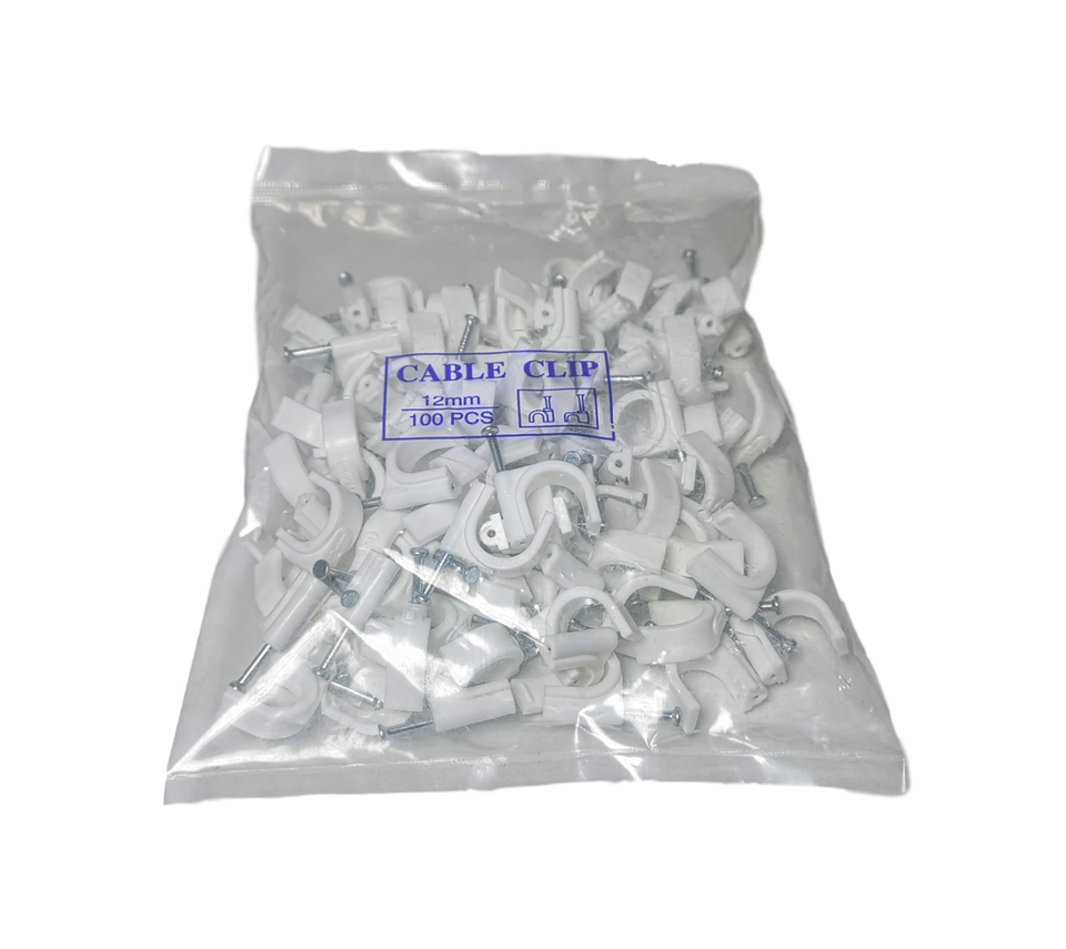 100 Pack Cable Clip w. Nail , White 12MM, Round , TV Aerial Cables Wall ...