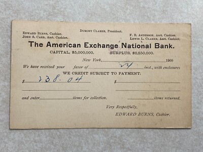 H1178 Postcard Postal Card The American Exchange National Bank NY New ...