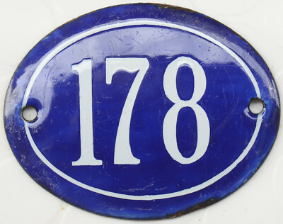 Old blue oval French house number 178 door gate plate plaque enamel ...