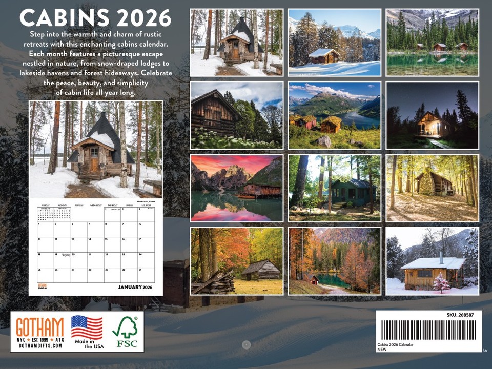 Cabin Calendar 2026 Monthly Wall Calender 12 Month | eBay