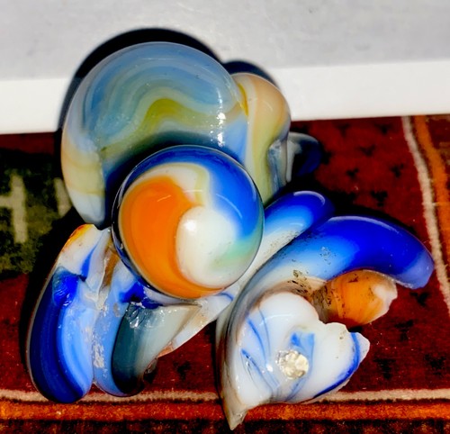 😎“Hybrid”Vintage Akro“Popeye” Marble-.65 Mint W/3 Pieces Of Dug Cullet ...