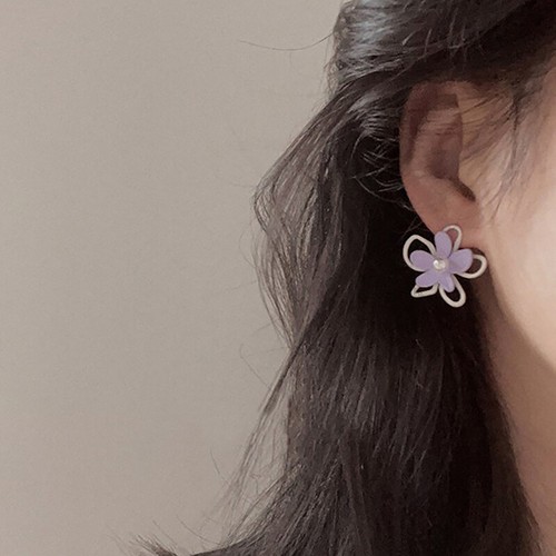 Asymmetry Woman Purple Flower Earring Party Club Accessories Ear Stud ...