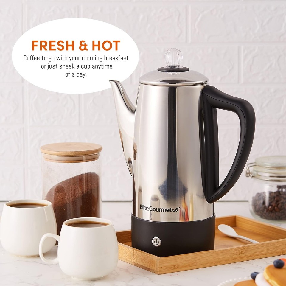 Electric 12 Cup Coffee Percolator Cordless Keep Warm Handle Stainless ...