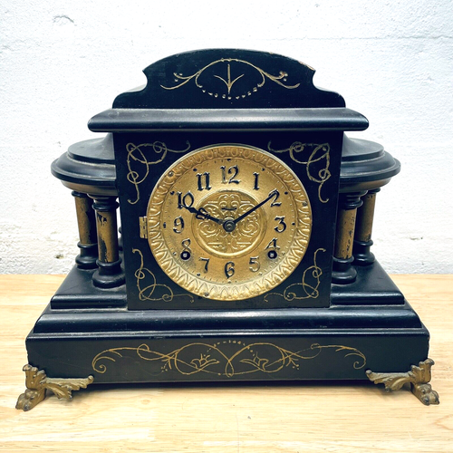 Antique E. Ingraham Mantle Clock Shelf Parlor Black and Gold For Parts ...