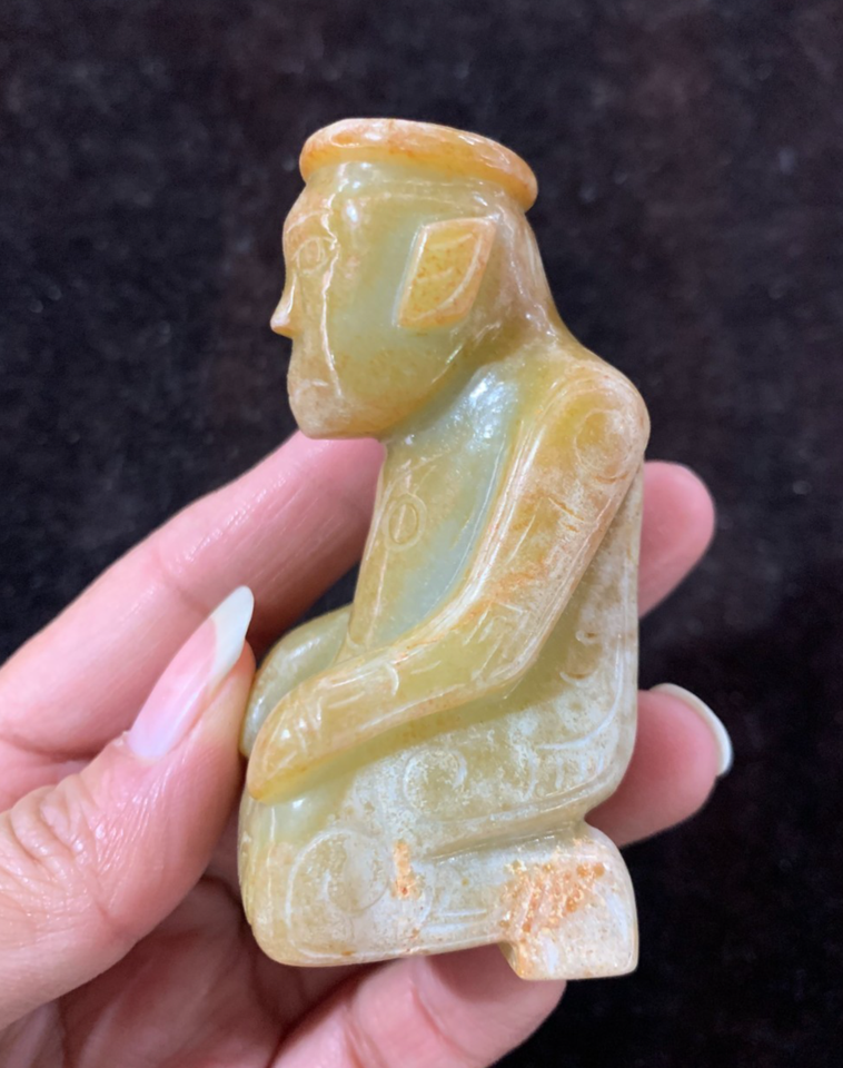 Shang Zhou Dynasties hetian Jade Carving Kneeling person people amulet ...