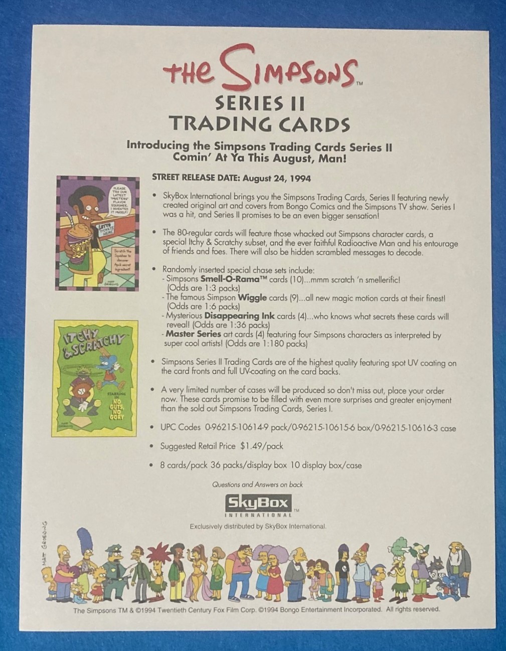 THE SIMPSONS SERIES II CARDS SELL SHEET DUAL SIDED ORIGINAL TYPE 2 ...