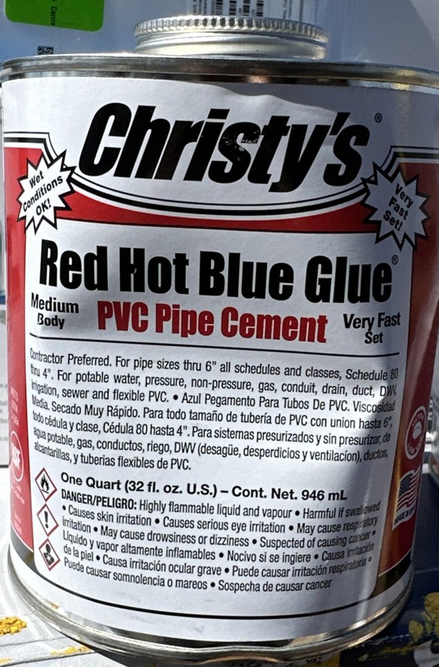 Christy's Red Hot Blue Glue Blue Cement For PVC 32 oz (NEW, BUT DENTED ...