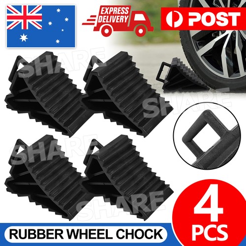 4PCS Heavy Duty Rubber Wheel Chock Tough Chocks Stops Car Trailer Boat ...
