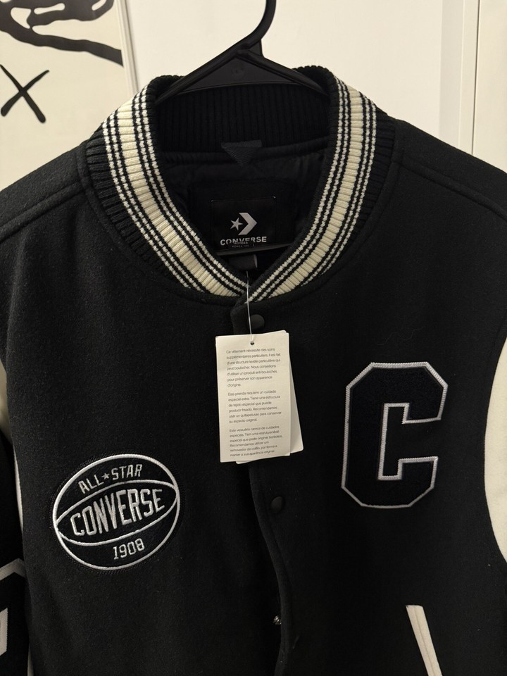 SIZE LARGE - BRAND NEW Converse Premium Varsity Jacket BLACK - SKU ...