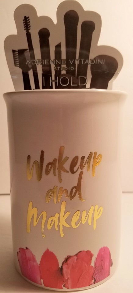 Ceramic Makeup Brush Holder Storage"Wake Up And Makeup" Cosmetics | eBay