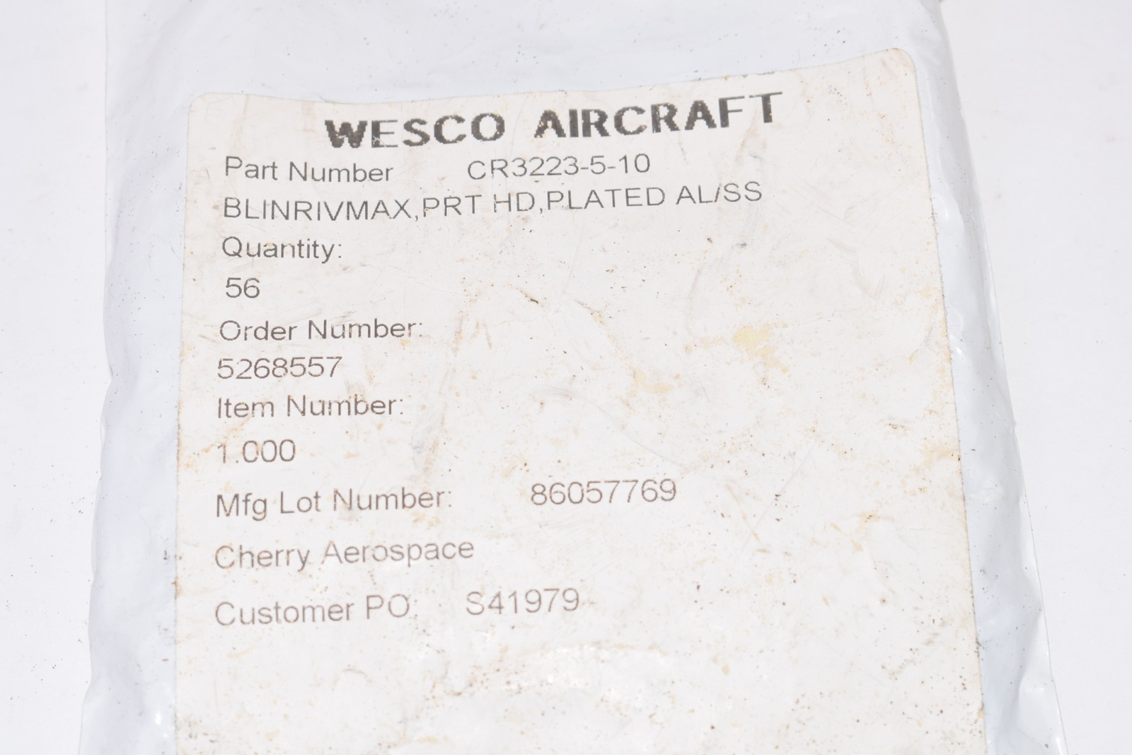 Lot of 56 NEW Wesco Aircraft CR3223-5-10 Aluminum/Steel Rivets ...