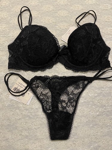 La Perla Song Collection 34C M Pushing Up Bra Thong Set Black Lace | eBay