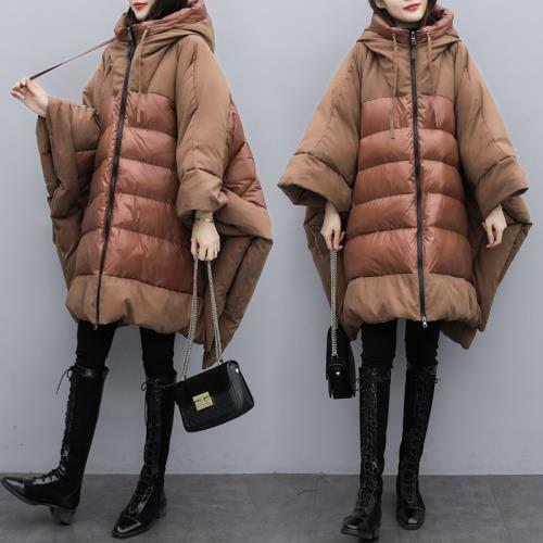 Womens Oversized Down Puffer Cape Coat Hooded Maxi Cloak Jacket Winter ...