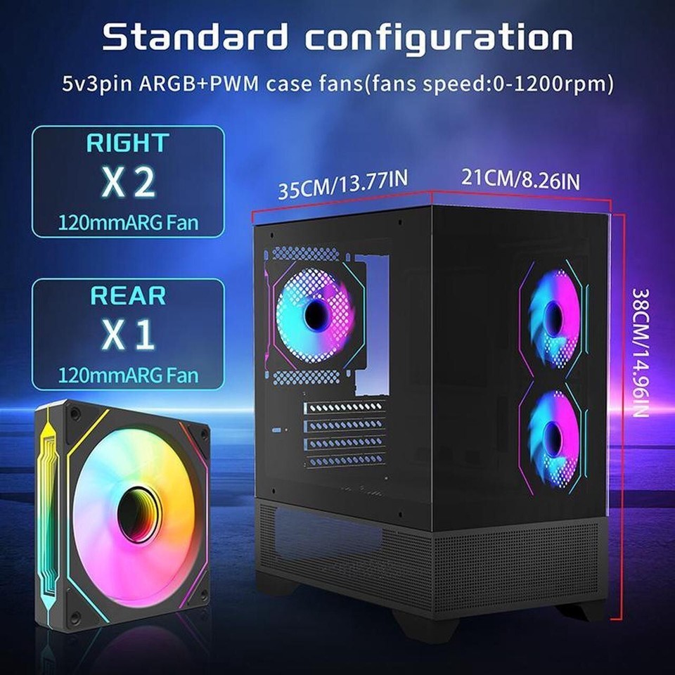 MATX-SLIM/ITX Gaming PC Cases with 3x120MM ARGB fans Preinstalled ...