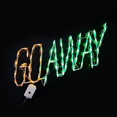 Halloween Outdoor Decoration GO AWAY Creepy Sign LED Lighted Wireframe ...