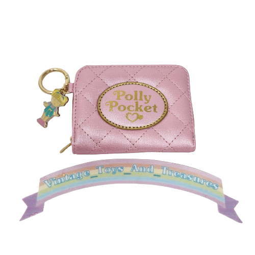NEW 2022 MATTEL POLLY POCKET PINK + GOLD QUILTED COMPACT ZIPPER WALLET ...