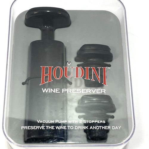 Houdini Wine Preserver Vacuum Pump Two Bottle Stoppers NEW by Metrokane ...